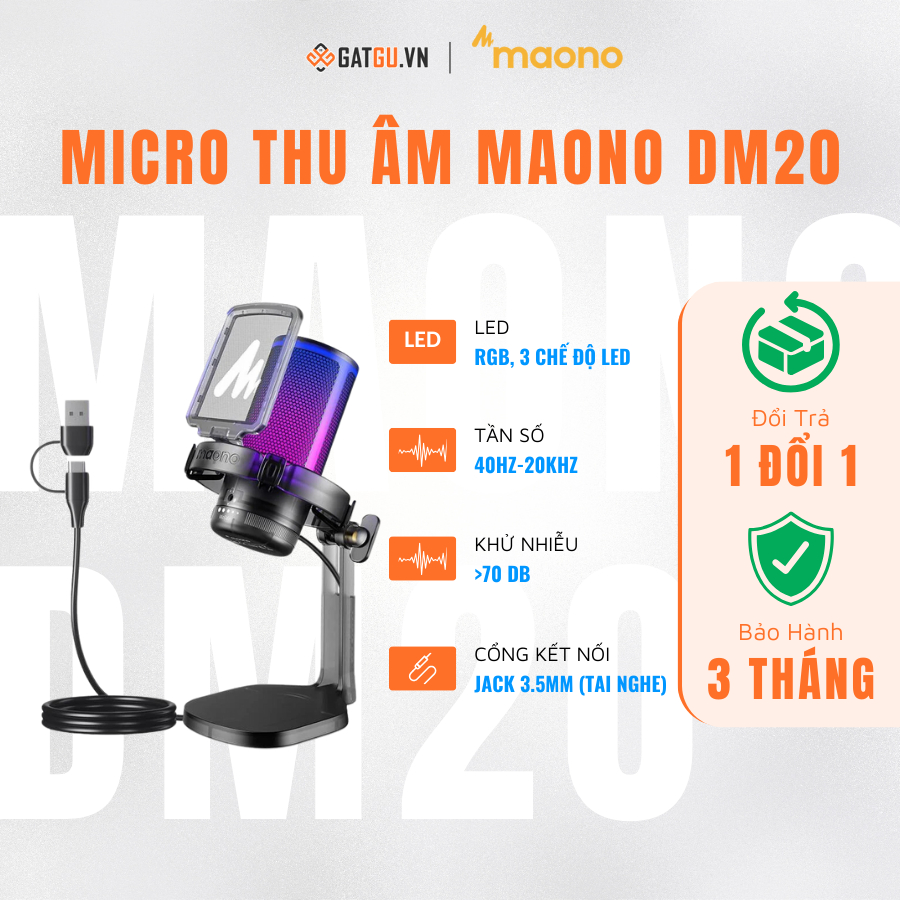 Micro thu âm MAONO DM20, Giảm tiếng ồn ENC, LED RGB, có màn lọc âm | Shopee Việt Nam