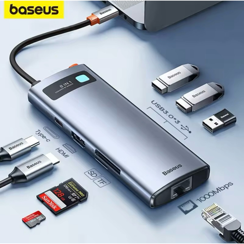 Hub Mở Rộng Đa Năng 8 in 1 Baseus StarJoy Type-C HUB Adapter HDMI+USB3.0x3+RJ45+SD+TF+TYPE C ...