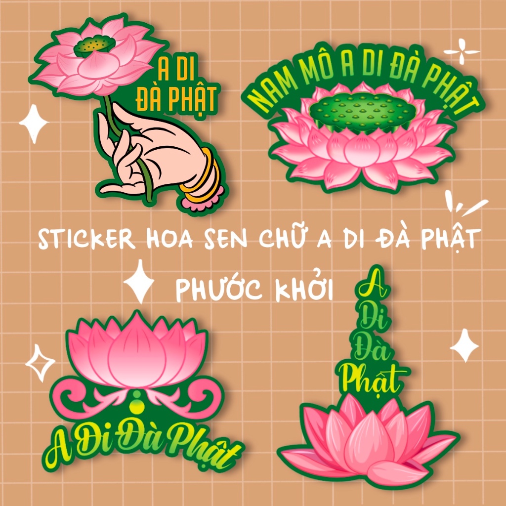 Sticker hoa sen có chữ A Di Đà Phật Phước Khởi P0009 | Shopee Việt Nam