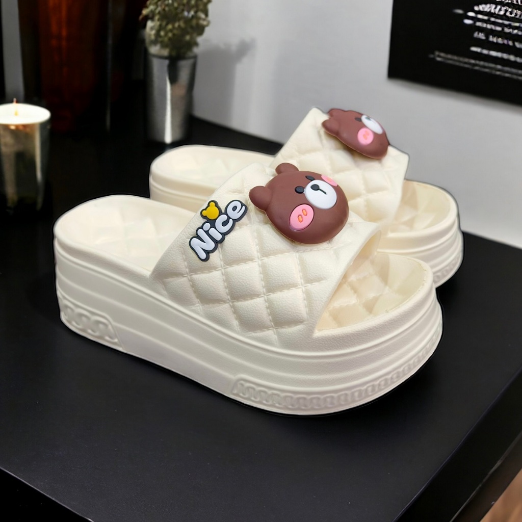 Dép nữ bánh mì Sticker gấu độn đế tăng chiều cao 7cm đúc nguyên khối ...