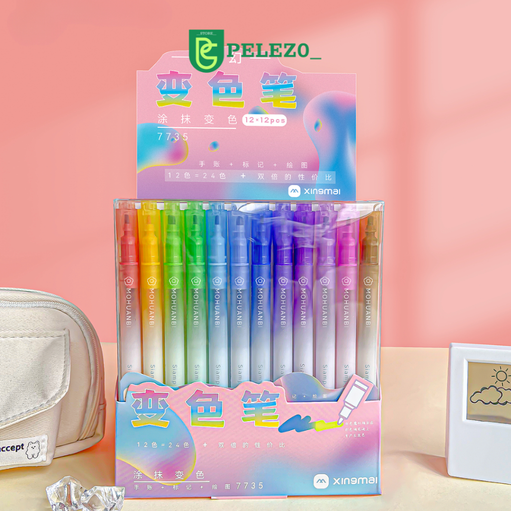 Set 12 Bút dạ 2 đầu đổi màu magic (Series 12 màu đặc sắc) | Shopee Việt Nam