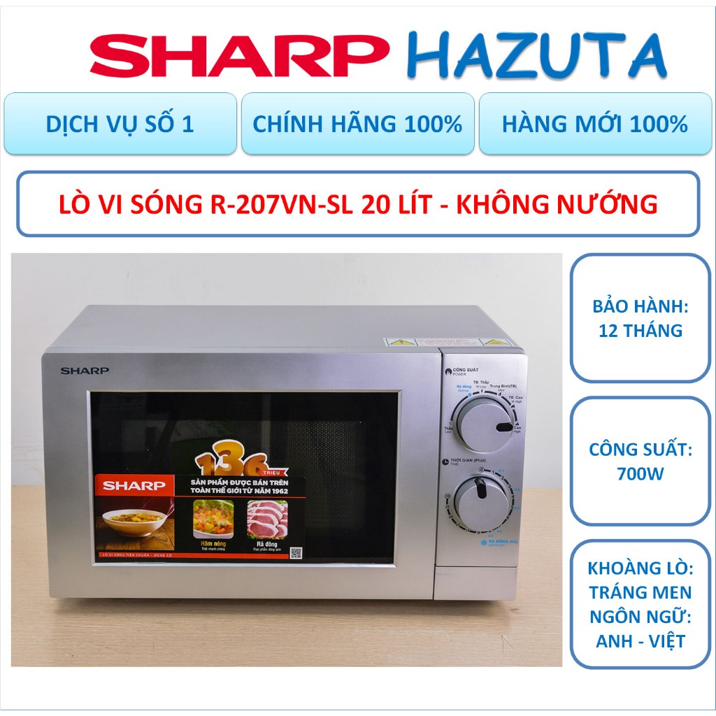 Lò vi sóng Sharp R-207VN-SL 20 lít, không nướng, bảo hành 12 tháng | Shopee Việt Nam