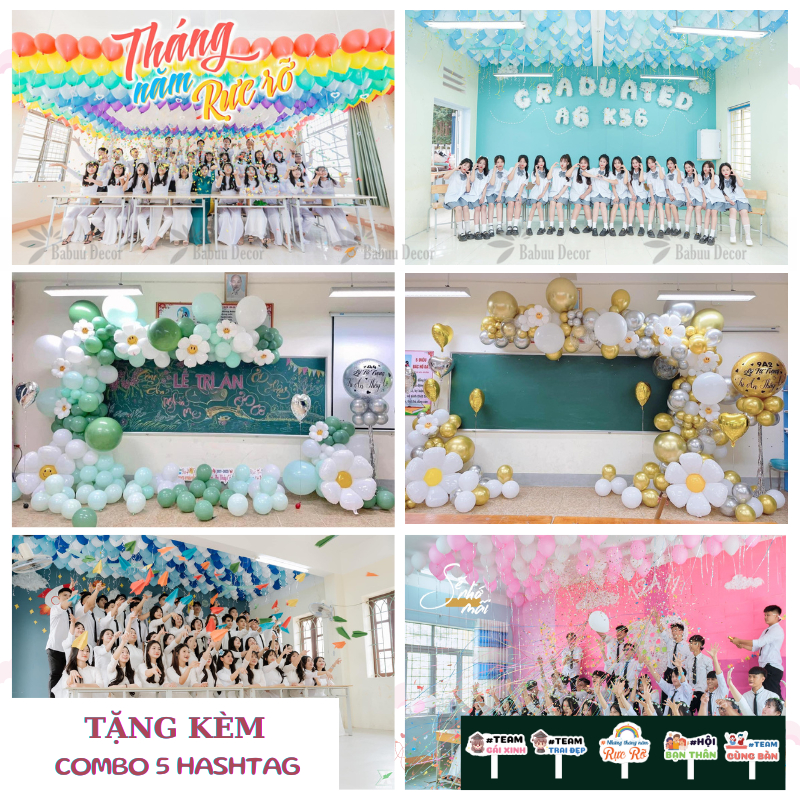 Set bóng kỷ yếu tặng kèm 5 hashtag cầm tay trang trí phòng học nhiều ...