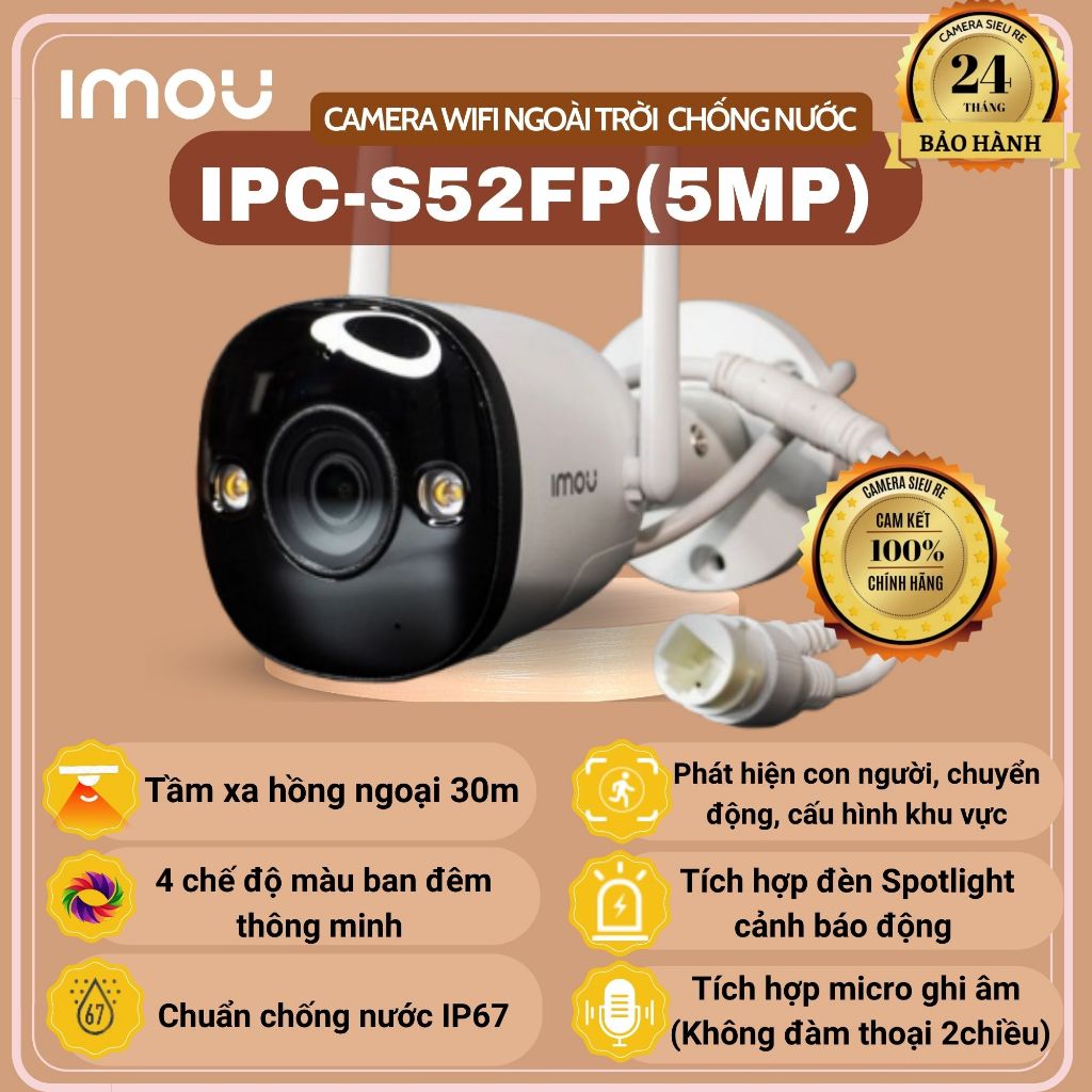 Camera Imou ngoài trời F52FP 5MP Al phát hiện phương tiện & con người ...