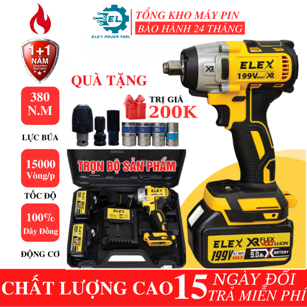 Máy Siết Bulong ELEX 199V Chân pin phổ thông, Máy bắn bulong Động Cơ ...