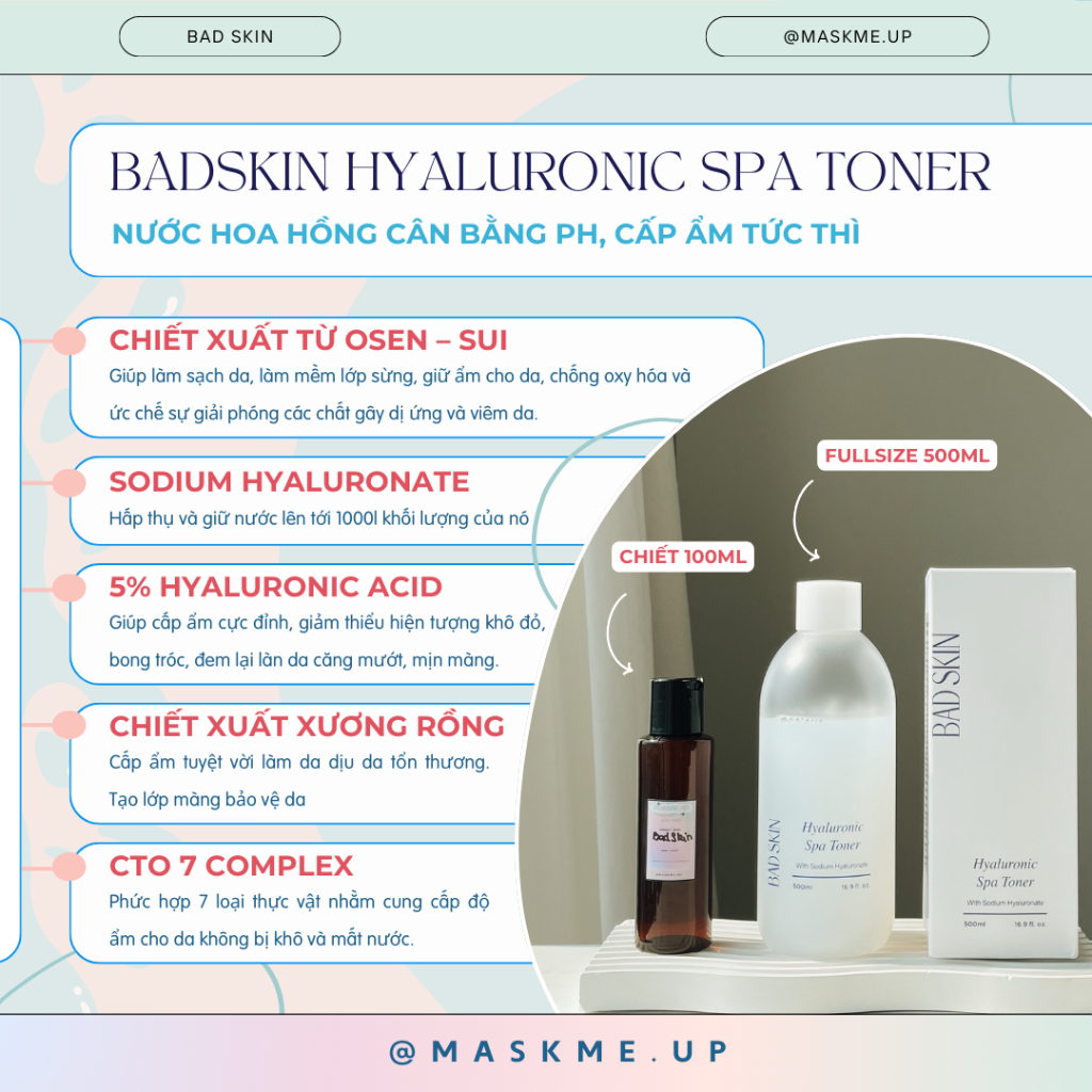 TONER BAD SKIN HYALURONIC SPA dưỡng ẩm cấp nước làm dịu da siêu lành ...
