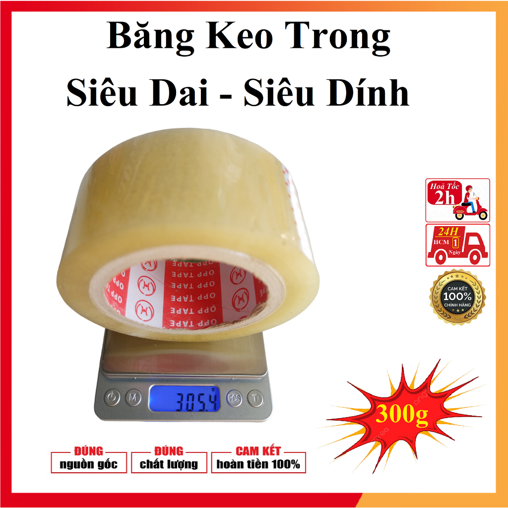 Băng Keo, Băng Dính Trong 200Yard (1.9kg/cây 6Cuộn), Băng Keo 200Y Dán Thùng,Đóng Gói, lõi giấy ...