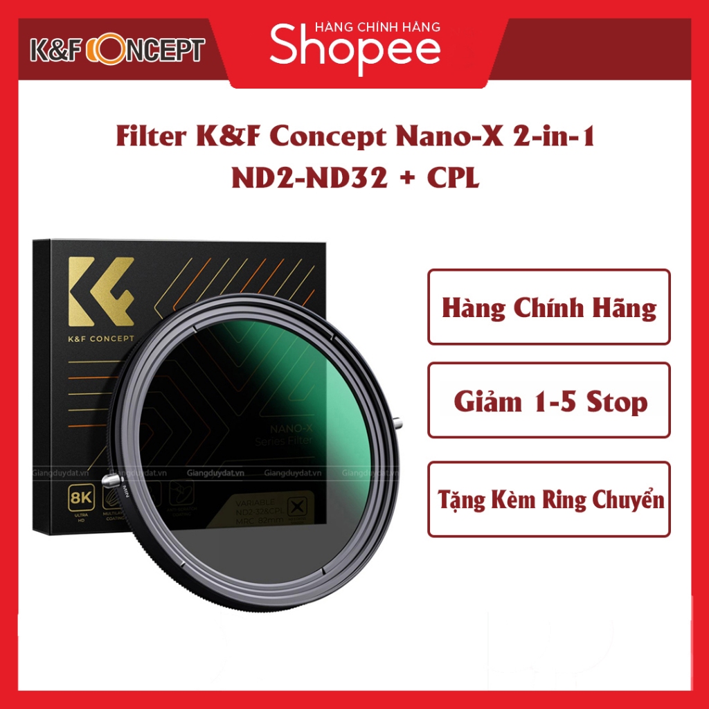 Kính Lọc Filter K&F Concept Nano-X Series ND2-ND32 (1-5 Stop) Variable ND Filter and CPL (2 in 1 ...