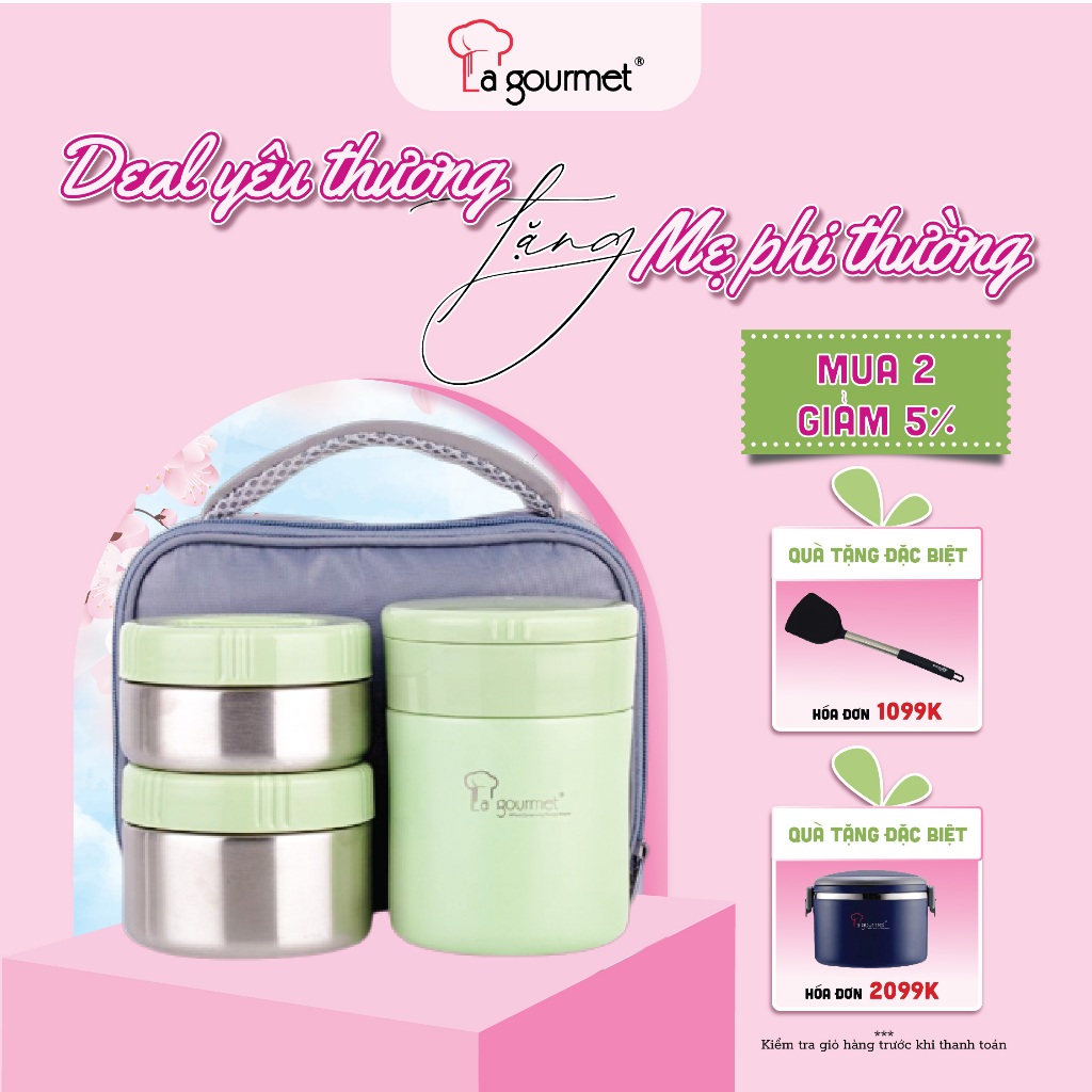 Bộ 3 hộp cơm giữ nhiệt có túi La gourmet Spring Collection 395870 ...