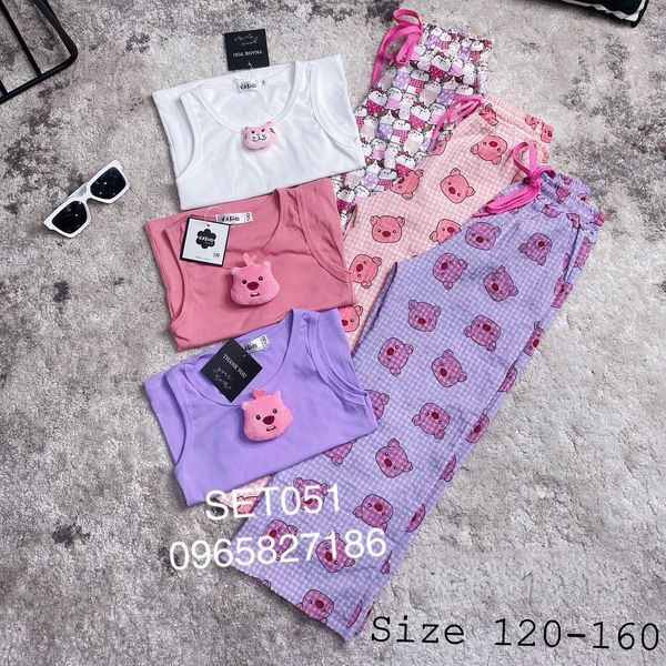 Set áo balo đính gấu bông + quần đũi xuông mềm mát cho Bé gái 18kg- 44kg | Shopee Việt Nam