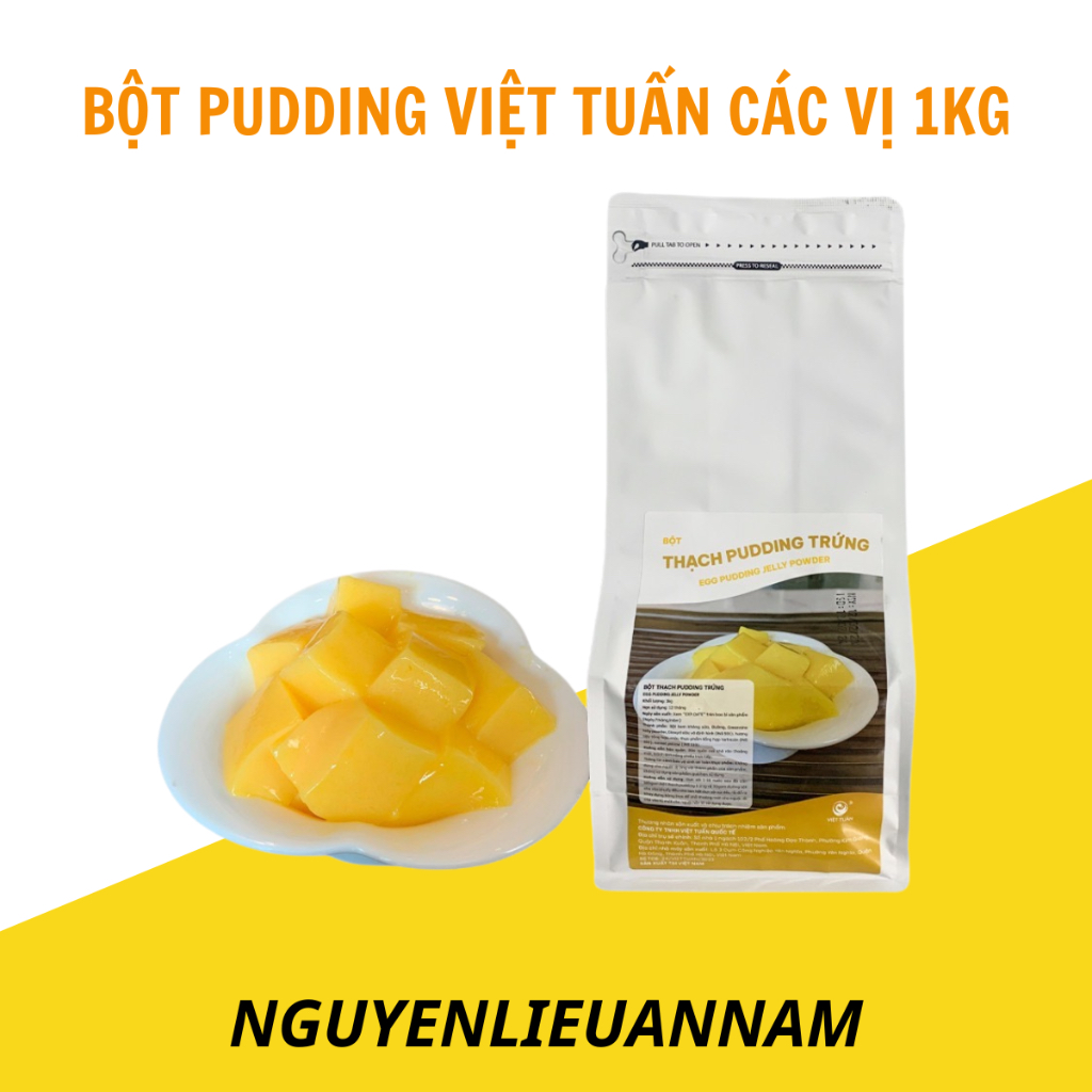 Bột PUDDING Việt Tuấn các vị trứng, socola, khoai môn túi 1kg nấu ...