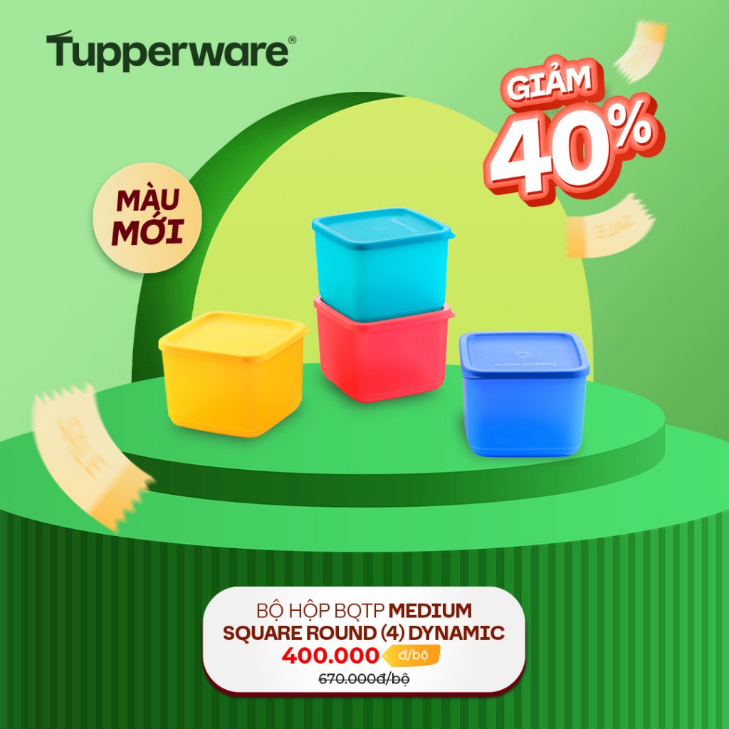 Bộ Hộp BQTP Medium Square Round 4 Hộp Màu mới 2024 Tupperware | Shopee ...