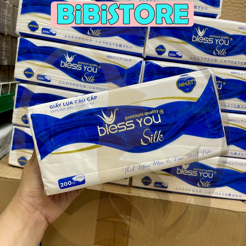 Khăn Giấy Lụa Cao Cấp Bless You Silk 2 Lớp Gói 200 Tờ_Xanh Dương (Bibistore TB) | Shopee Việt Nam