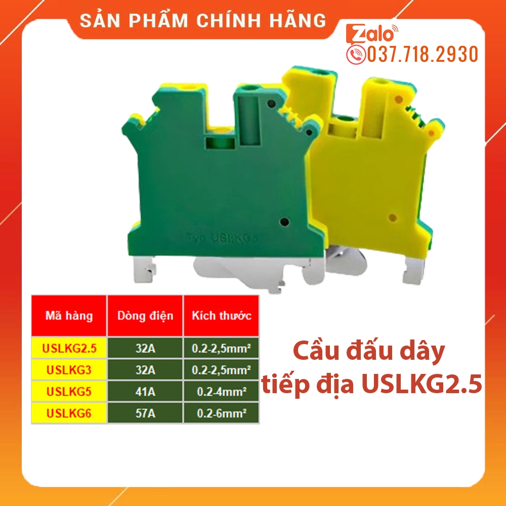 Cầu đấu dây tiếp địa USLKG5 Terminal blocks 5mm2 màu vàng xanh, lắp ...