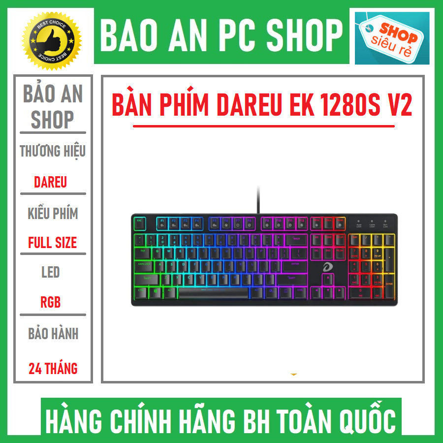 Bàn phím cơ Dareu EK1280s black full size (MULTI LED) (Blue/ Brown/ Red ...