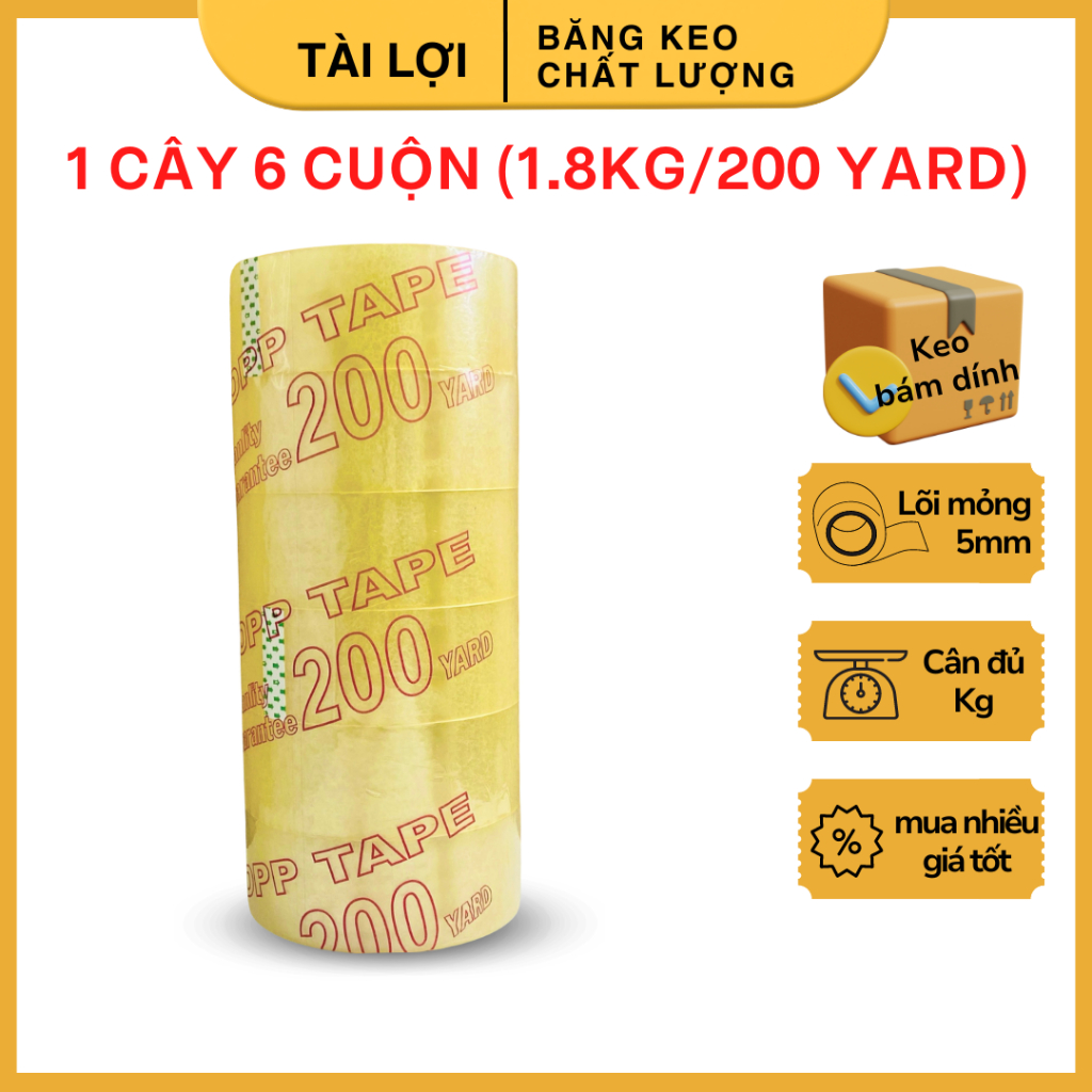 Băng Keo băng dính 200Yard 4F8 4.8cm 1.8Kg (1 Cây 6 Cuộn) keo dầy 55 ...