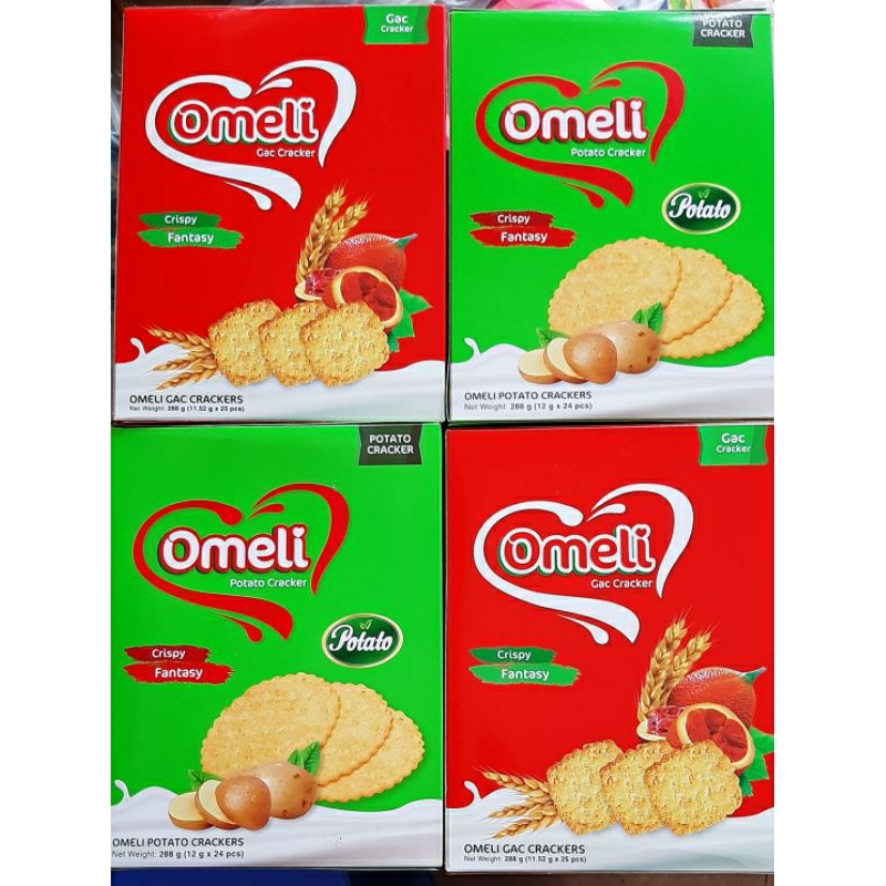BÁNH OMELI CRACKER GẤC VÀ OMELI CRACKER KHOAI TÂY / HỘP 128G, 288G. TÚI ...