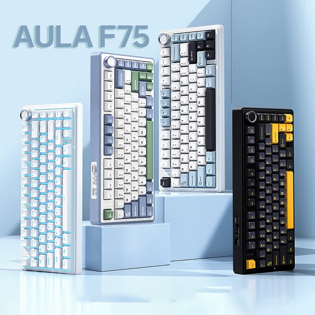 Bàn phím cơ Aula F75 kết nối không dây bluetooth,usb 2,4ghz, dây type-c ...