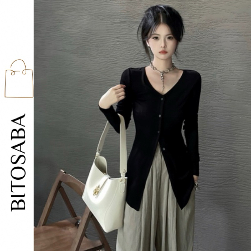 Áo cổ V dài tay vải thun tăm lạnh (A226) | Shopee Việt Nam
