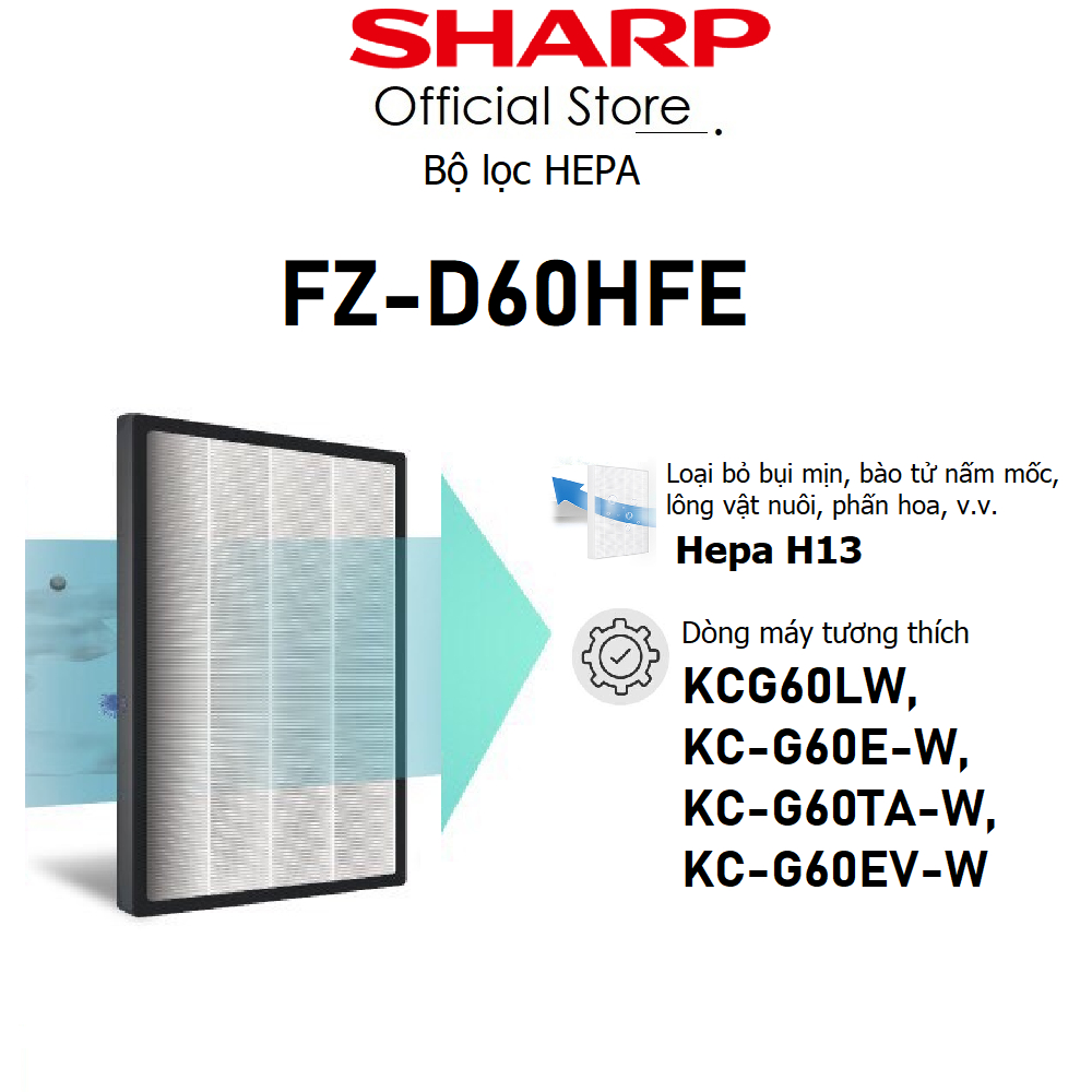Bộ lọc Hepa Sharp FZ-D60HFE dành cho KCG60LW, KC-G60E-W, KC-G60TA-W, KC-G60EV-W (BỘ LỌC) - Hàng ...