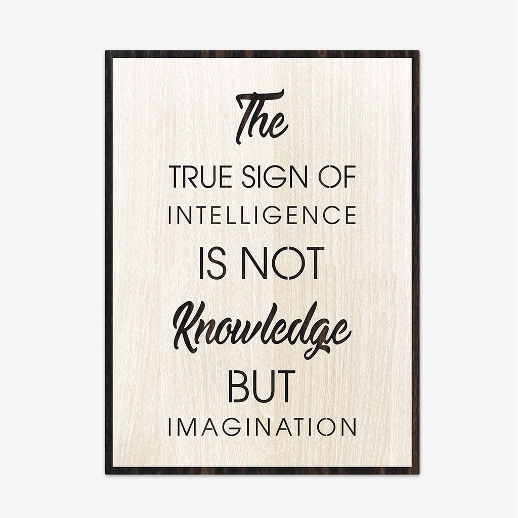 Tranh gỗ decor slogan "The true sign of intelligence is not knowledge ...