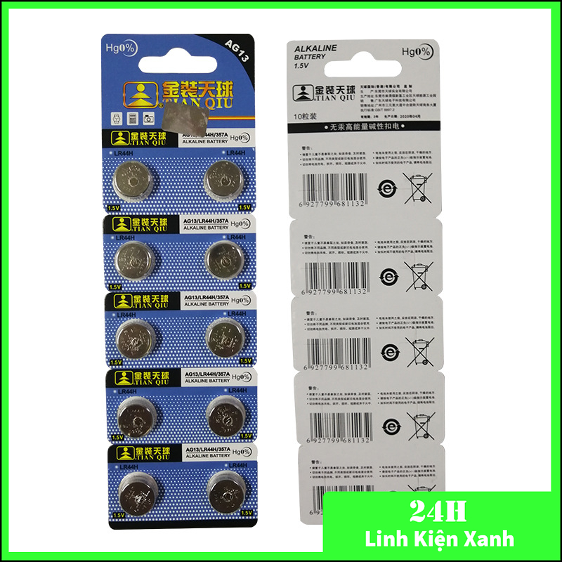 [VỈ 10 PIN] Pin Cúc Áo LR44 AG13 CX44 SR44 357A A76 Alkaline Dung Lượng ...