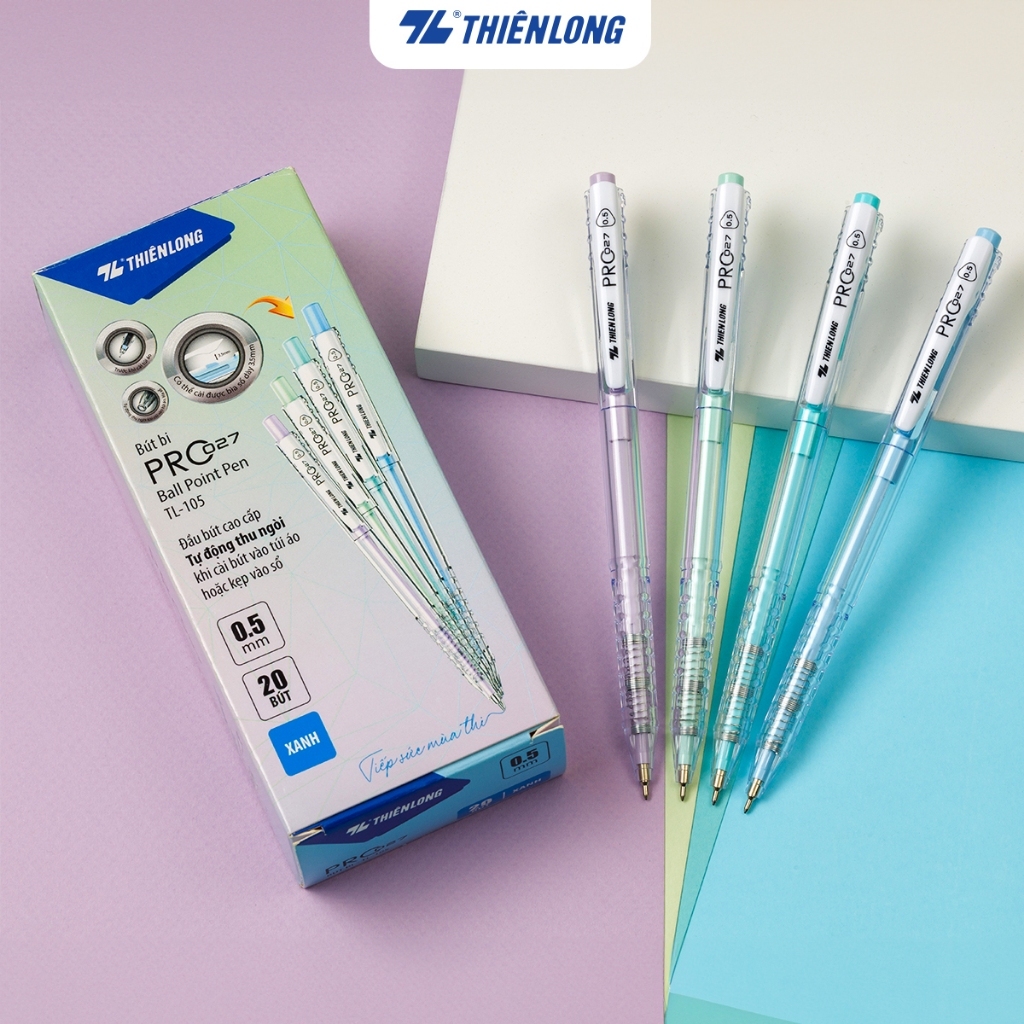 Combo Bút bi Thiên Long Pro 027 TL-105 màu pastel ngòi 0.5mm - Bút bi ...
