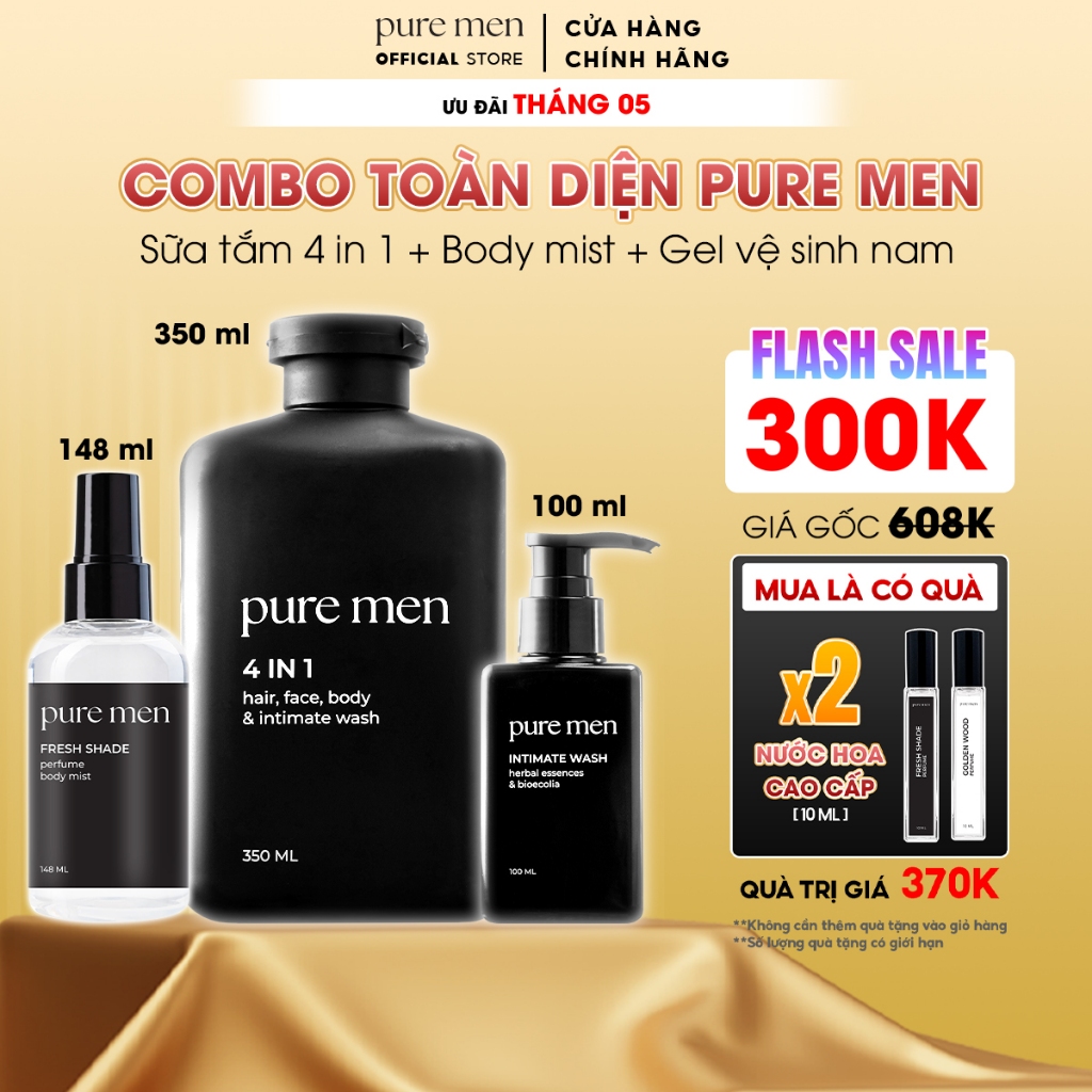 Sữa Tắm Gội Nam 4in1 Pure Men Natural Vegan, Hương Nước Hoa Nam Tính (350ml) | Shopee Việt Nam