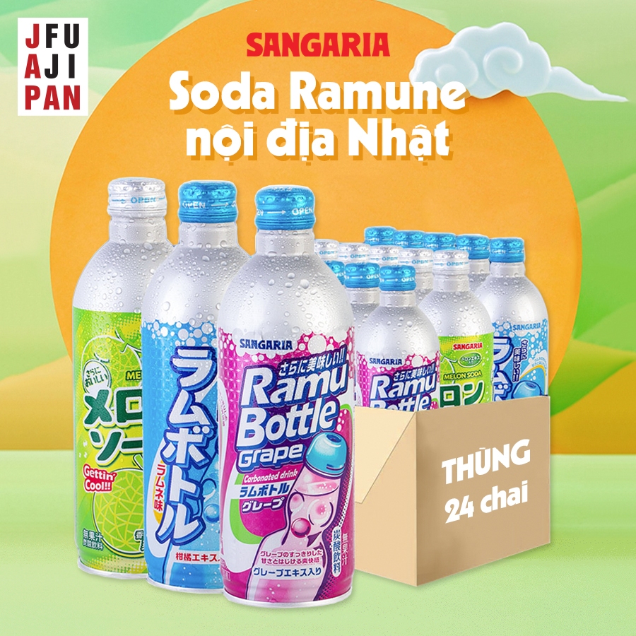[THÙNG 24 CHAI] Soda Sangaria Ramune 500mL nội địa Nhật (vị nho, tự ...