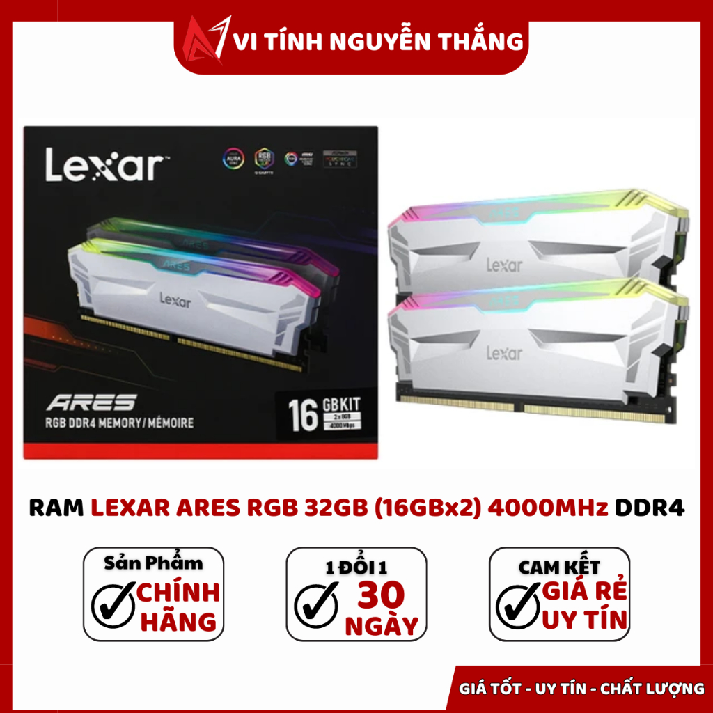 RAM LEXAR ARES RGB 32GB (16GBx2) 4000MHz DDR4 (WHITE) | Shopee Việt Nam