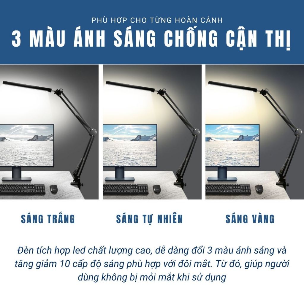 Đèn bàn học TA110 Bóng LED Chống Cận 12W Đổi 3 Màu Ánh Sáng Tăng Giảm ...