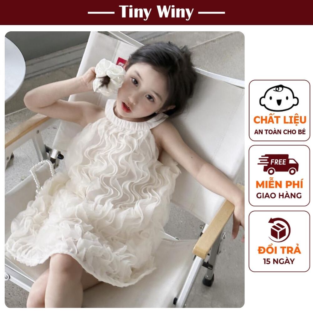 Váy tơ sóng cổ yếm Tiny Winy V83 thêu nơ lưng 2 màu cho mẹ và bé gái ...