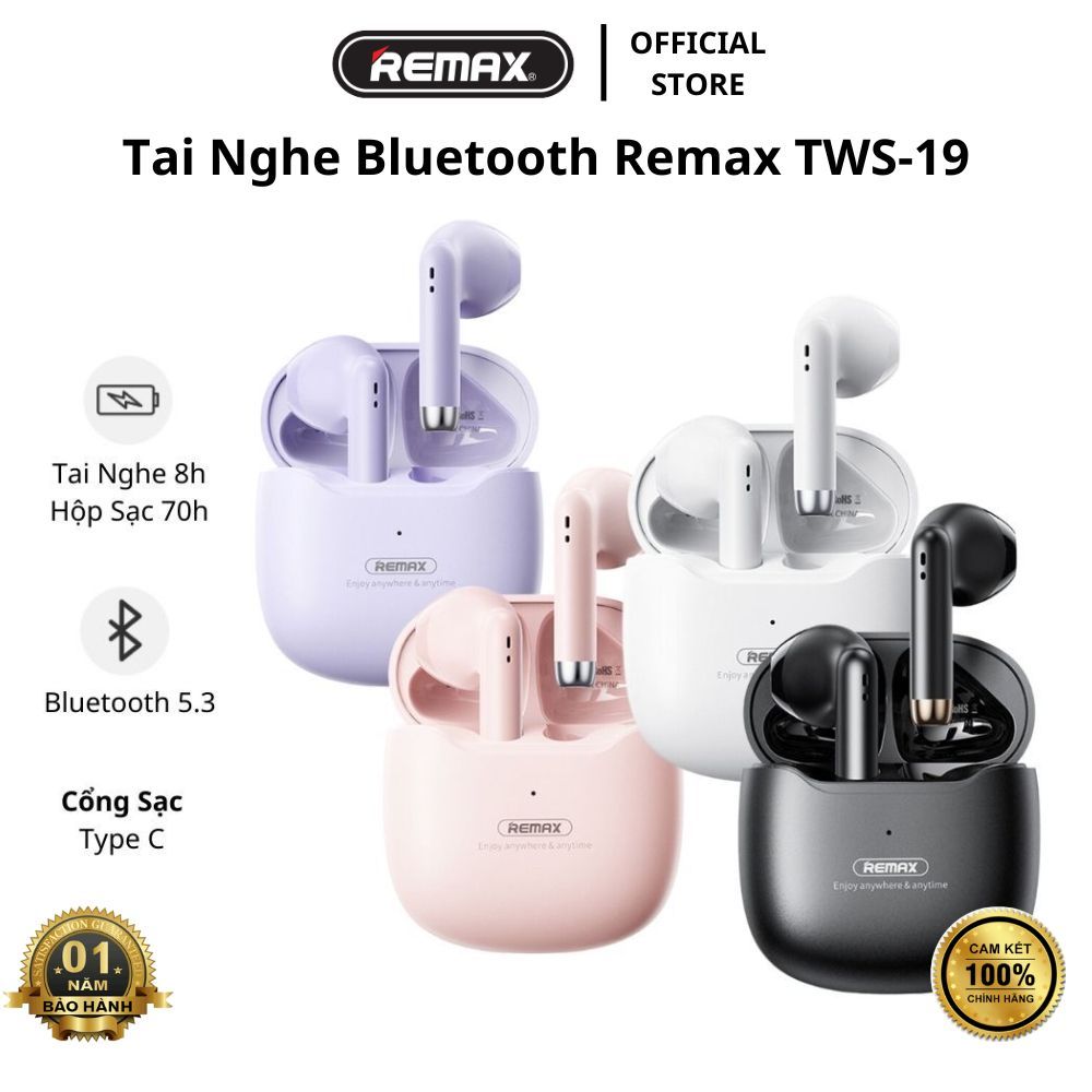 Tai nghe Bluetooth TWS Remax TWS-19 Marshmallow Series V5.3, Pin 5H cảm ...