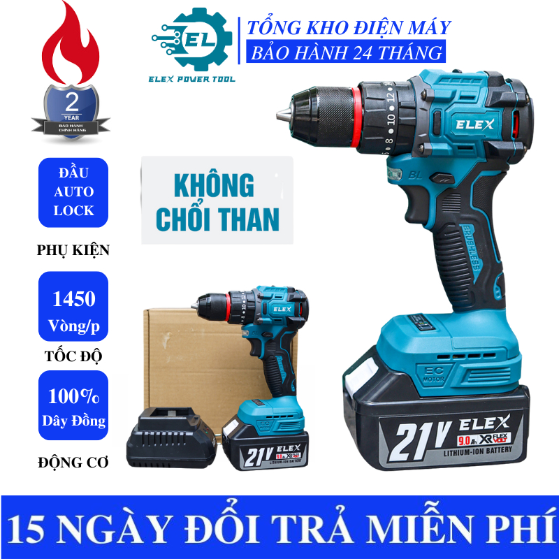 [Chính hãng] Máy Khoan Pin ELEX 21V Không Chổi Than - Khoan pin 3 chức năng Đầu Kẹp Autolock ...