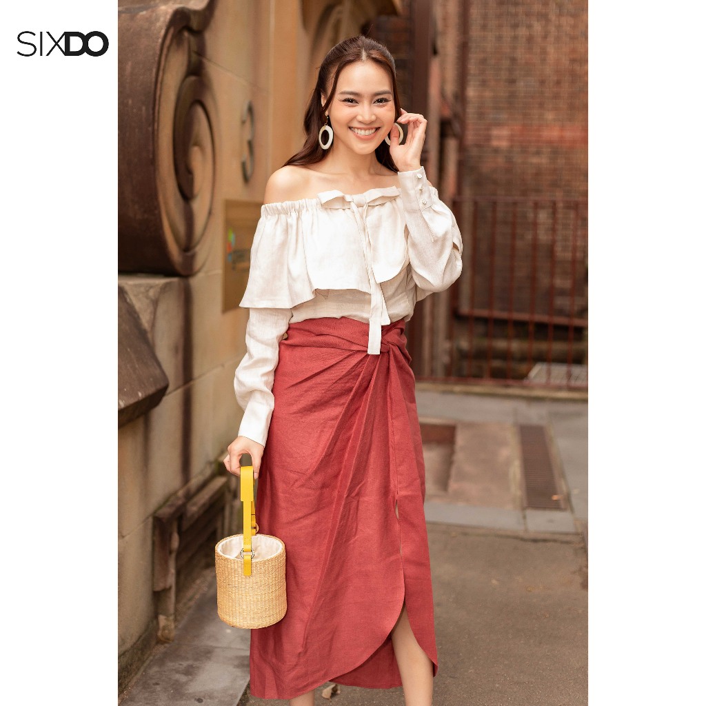 Chân váy linen xẻ tà SIXDO (Brick Split-side Midi Linen Skirt) | Shopee ...