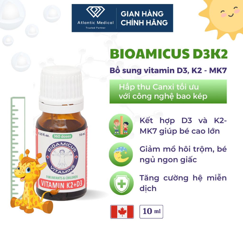 [Quà xinh] BioAmicus Vitamin D3K2 MK7 Tinh Khiết Tăng Chiều Cao, Miễn ...