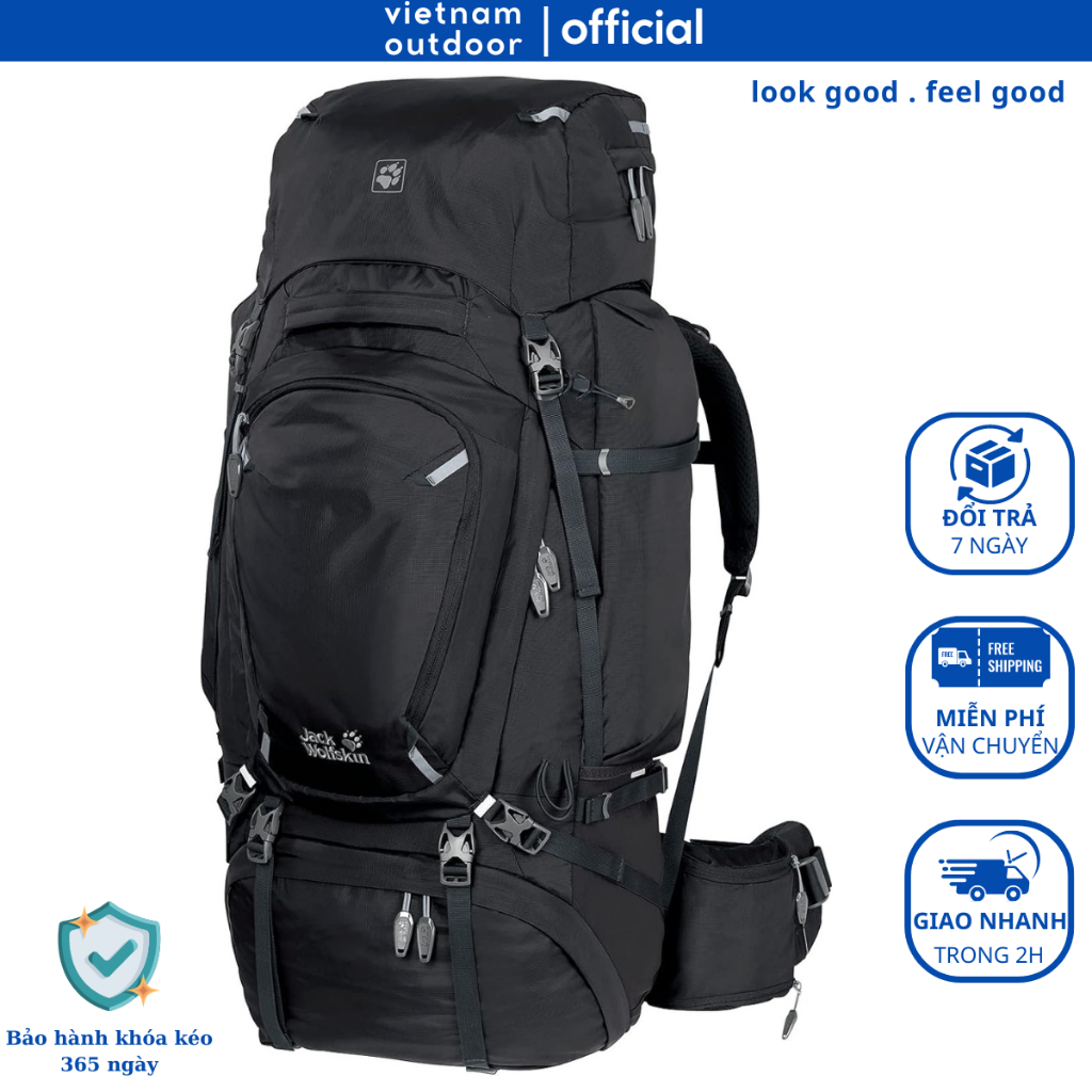 Balo Leo Núi Du Lịch Dài Ngày JACK WOLFSKIN DENALI 75 MEN Có Đai Trợ Lực Kèm Áo Mưa Ngăn Chính ...
