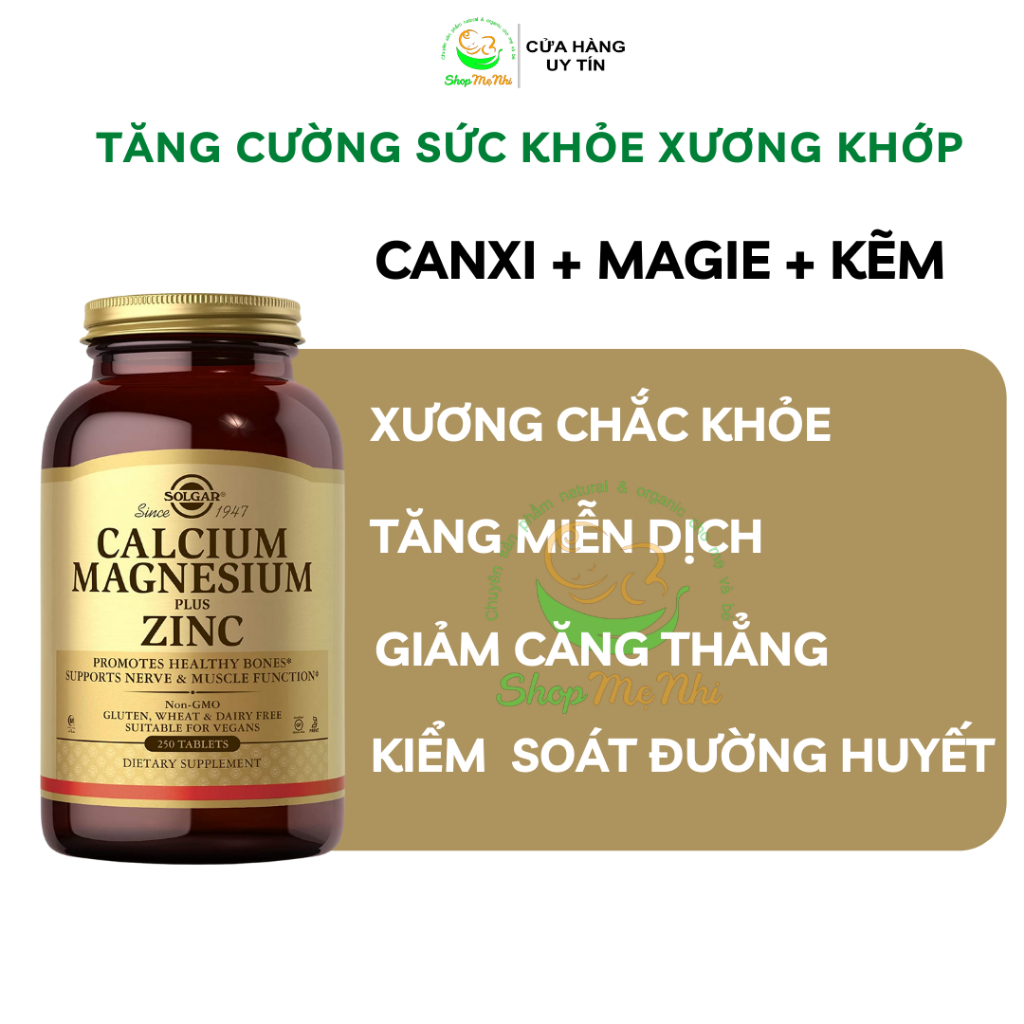 Viên uống Canxi Magie Kẽm Solgar Calcium Magnesium Plus Zinc tăng cường ...