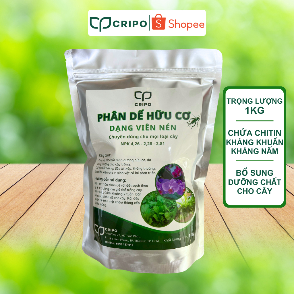 Phân dế hữu cơ Cripo - Túi 1kg - Phân bón hữu cơ viên nén giàu chất ...