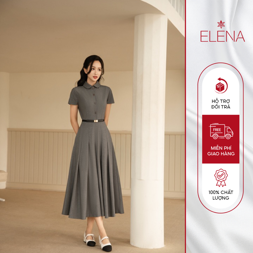 [TẶNG THẮT LƯNG] Váy Cổ Sen Dáng Dài ELENA Vải Xước Hàn Thiết Kế Sang ...