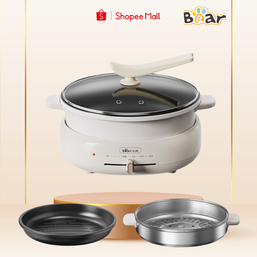 Nồi lẩu điện nướng đa năng 4L Bear DHG-C40W2, 1500W, Kèm lồng hấp-Chống dính- Tháo rời , BH 18 ...