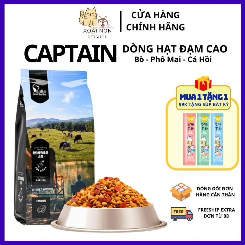 (Túi Chiết 1Kg) Hạt Cho Chó Captain Dinh Dưỡng Mix Bò, Cá, Phô Mai Phù ...