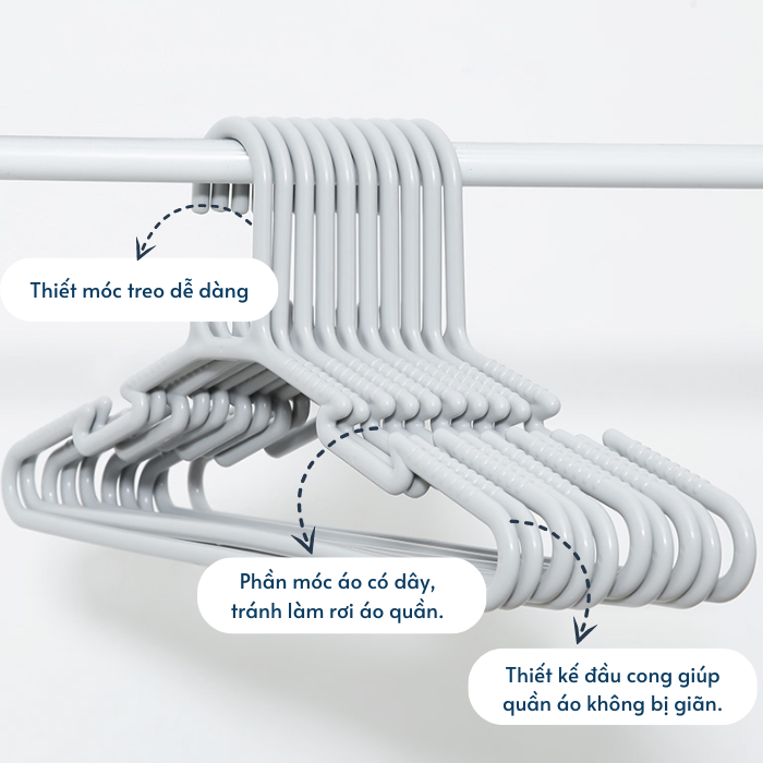 Set 10 móc áo treo áo quần người lớn tiêu chuẩn Nhật, tiện dụng, đa ...