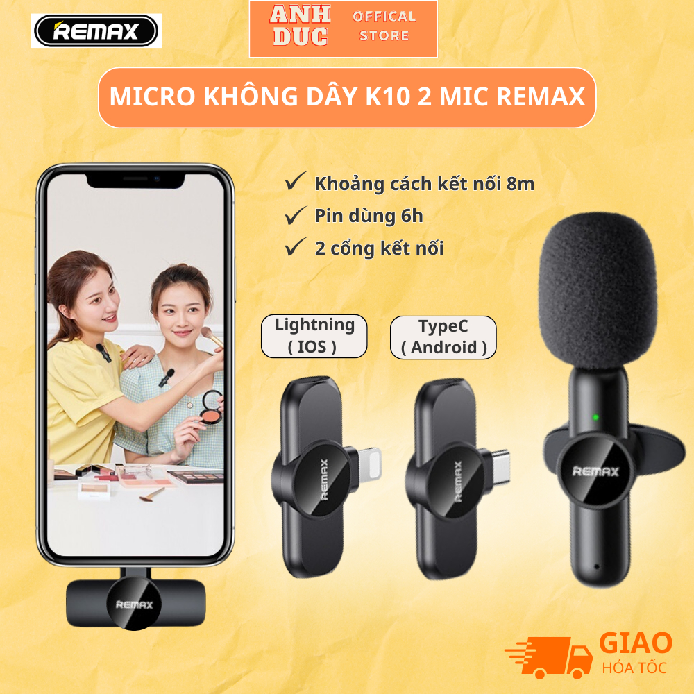 Micro Không Dây Remax K09 Chính Hãng,Hỗ Trợ Livestream,Chất Lượng Lọc Tiếng Ồn Tốt,Kết Nối ...