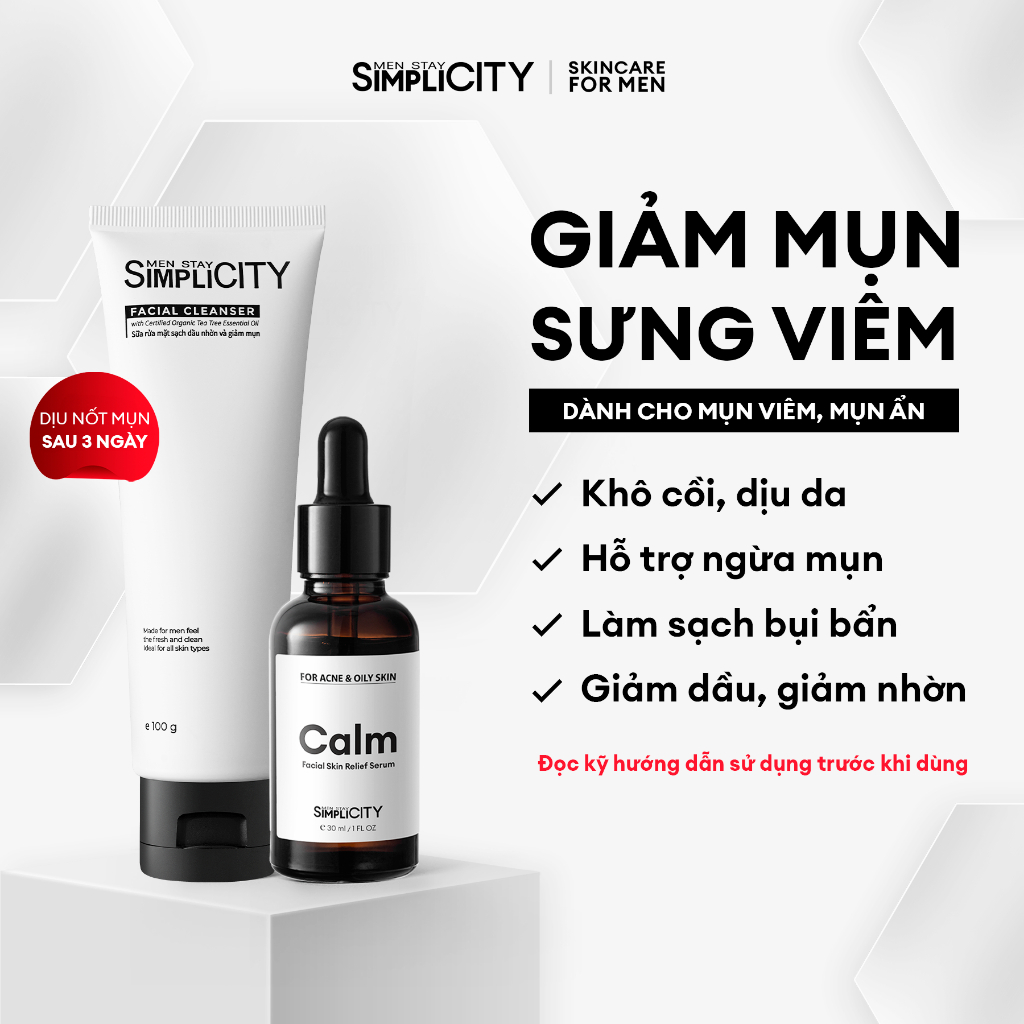 Bộ sản phẩm chăm sóc da nam giảm mụn viêm sưng Men Stay Simplicity Acne ...