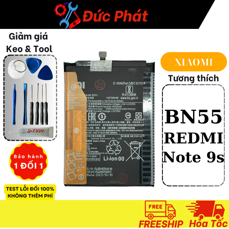 Pin Xiaomi BN55 Redmi Note 9s Zin New (Tặng keo dán và bộ sửa khi mua ...