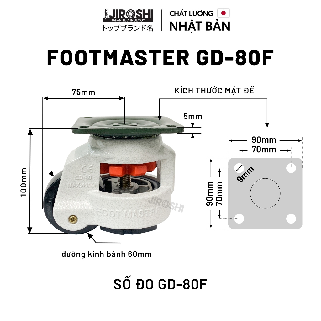 Bánh xe tăng chỉnh foot master cọc vít GD-40S 60F 80S 100F, bánh xe sử dụng cho máy móc thiết bị ...