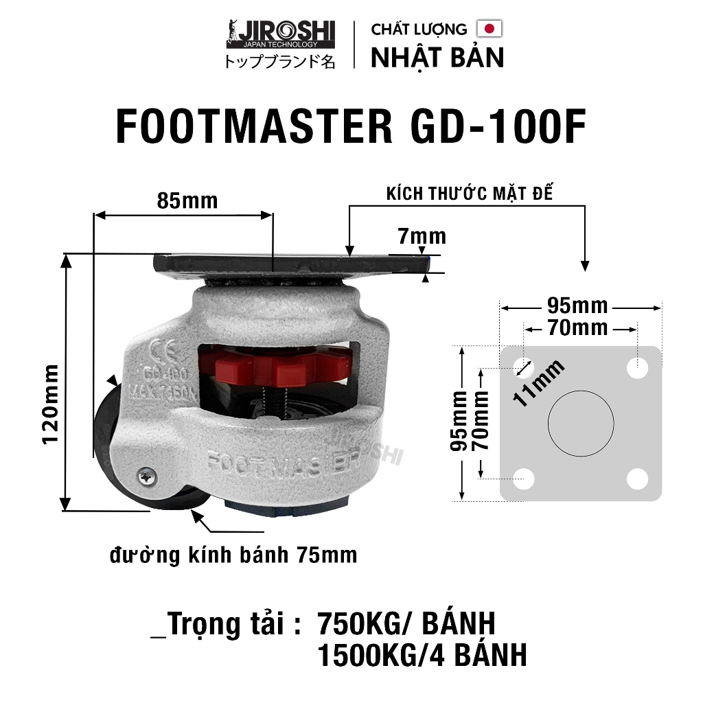 Bánh xe tăng chỉnh foot master cọc vít GD-40S 60F 80S 100F, bánh xe sử dụng cho máy móc thiết bị ...