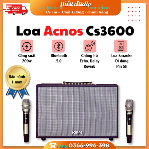 Loa karaoke di động ACNOS CS3600. Kèm 2 mciro bảo hành chính hãng 1 năm [Kèm chống lăn +dây tivi ...