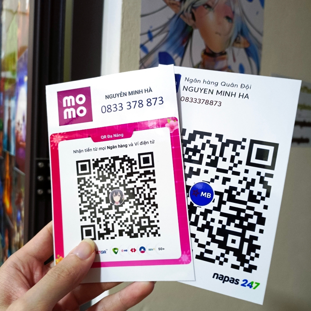 Mã Qr Code ngân hàng in theo yêu cầu, ép plastci, bóc dán tường ...